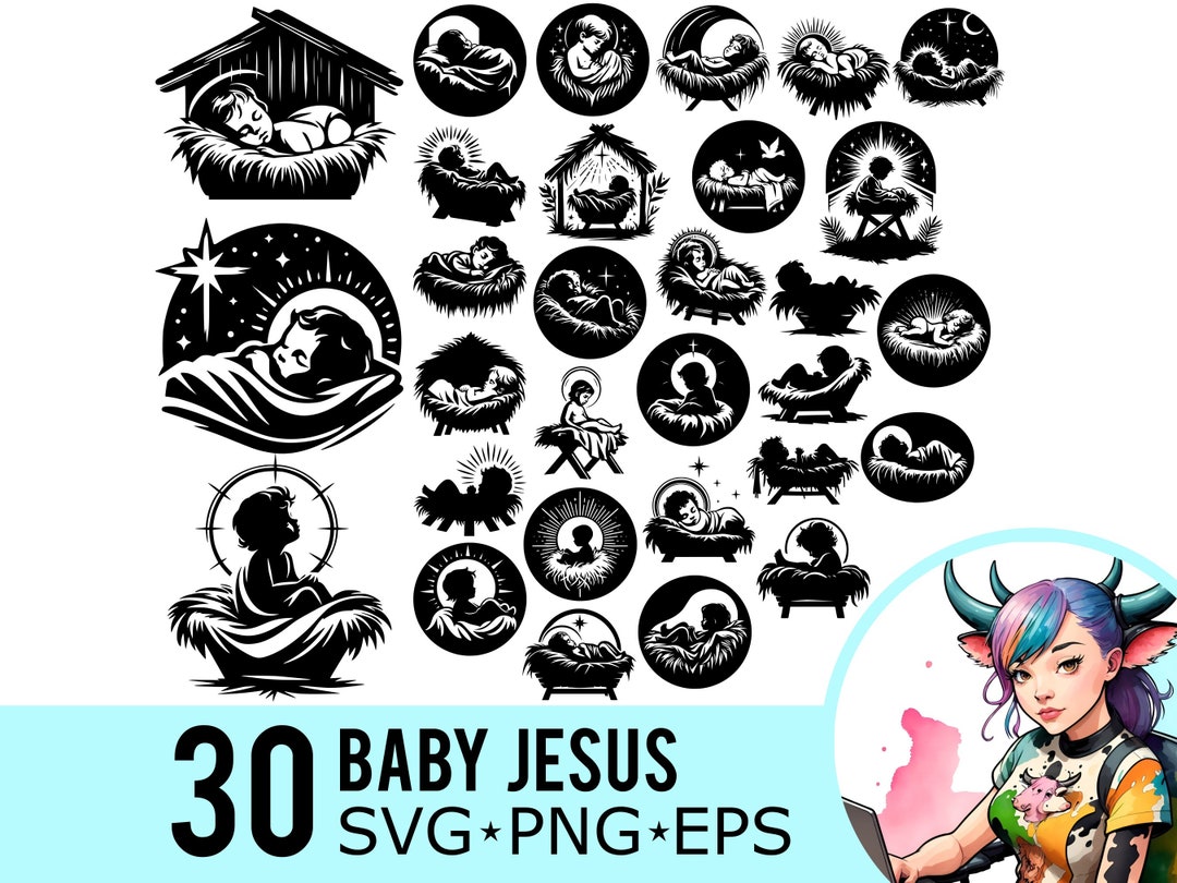 Baby Jesus SVG PNG EPS Clipart, Jesus Christ Manger Scene Silhouette ...