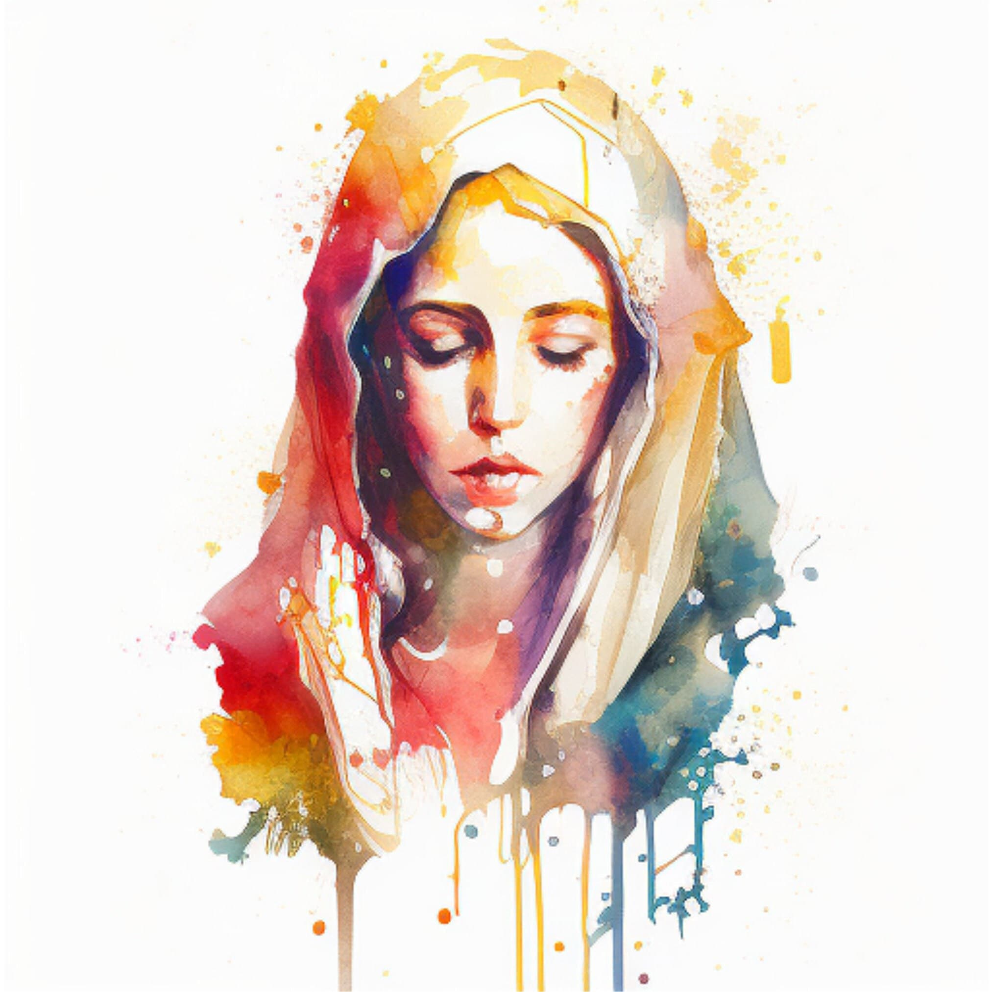 Virgin Mary Watercolor PNG Clipart Mother of Jesus Portrait - Etsy