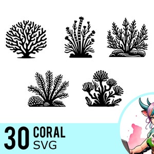 Coral SVG Clipart, Sea Underwater Plant Silhouette, Seaweed Plants ...