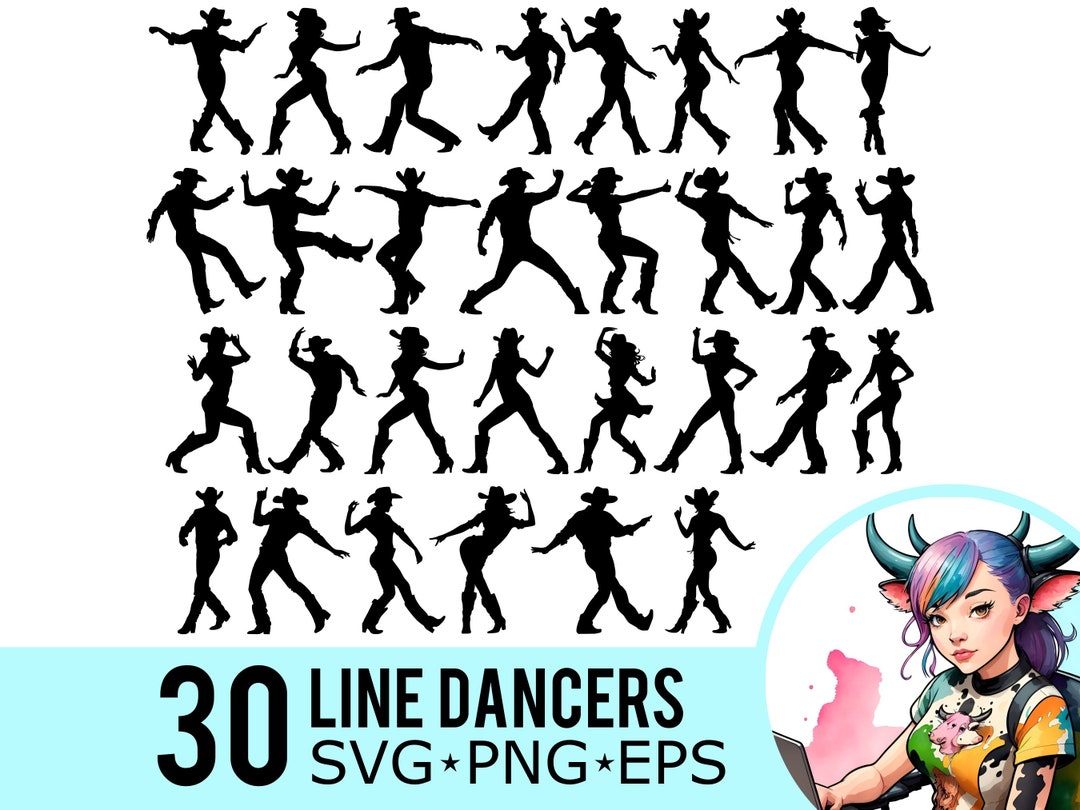 Line Dancer SVG PNG Eps Clipart, US Line Dancers Silhouette, Texas Line ...