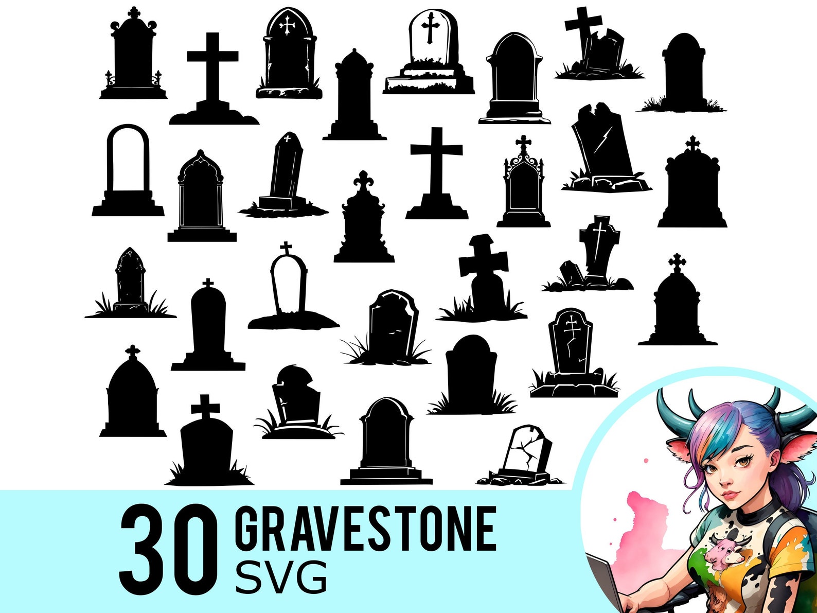 Gravestone SVG Clipart Headstone Silhouette Tombstone - Etsy Canada
