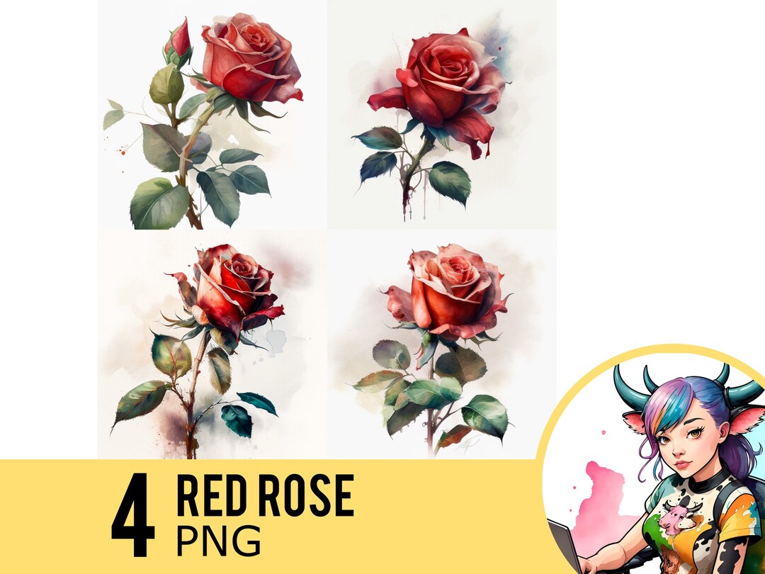 Red Rose Watercolor PNG Clipart, Red Rose Flower Watercolour, Instant ...