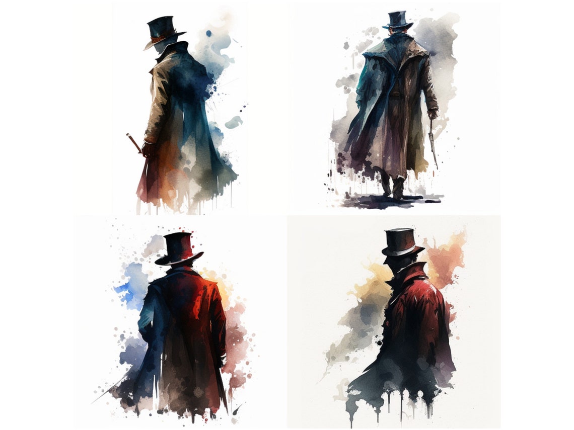 Jack the Ripper Watercolor PNG Clipart Whitechapel Portrait - Etsy