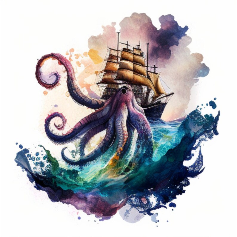 Kraken Watercolor PNG Clipart Kraken Portrait Watercolour - Etsy