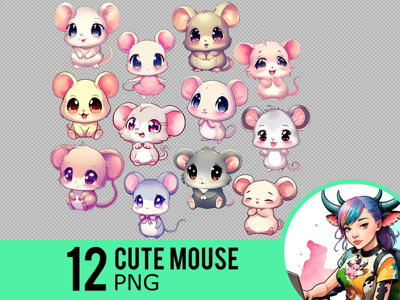 Cute Mouse Clipart PNG Kawaii Mice Clip Art Anime Mouse PNG - Etsy