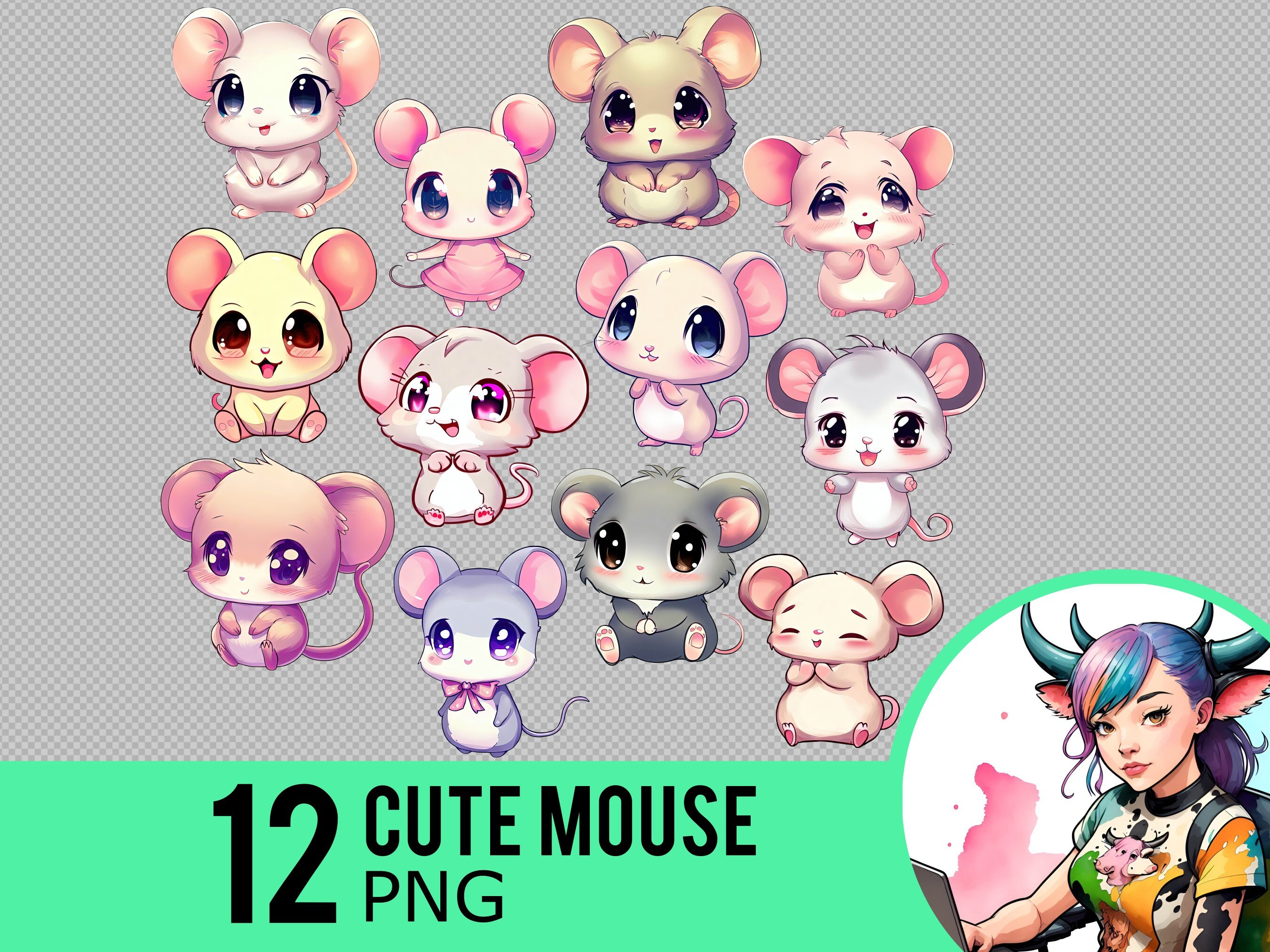 Cute Mouse Clipart PNG Kawaii Mice Clip Art Anime Mouse PNG - Etsy