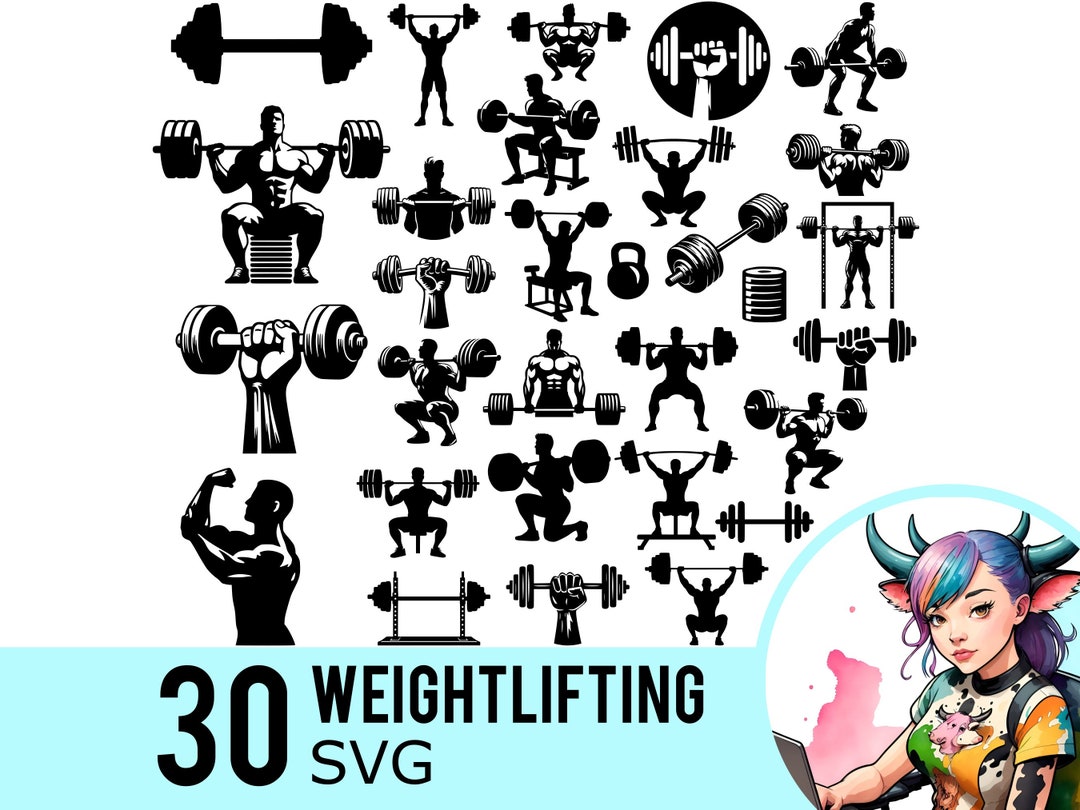 Weightlifting SVG Clipart: Bodybuilding Silhouette Templates (30 Bundle ...