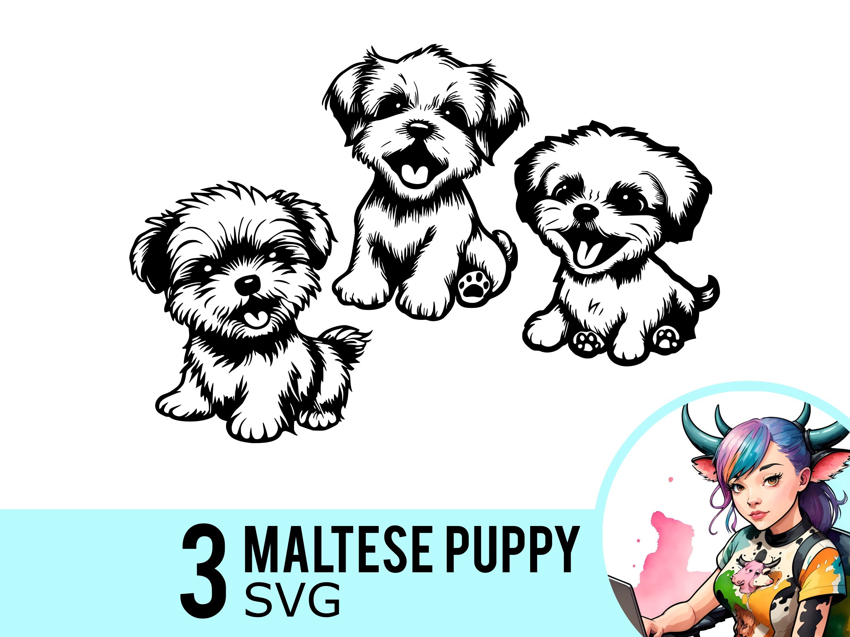 Maltese Puppy SVG Clipart Maltese Pup Silhouette Maltese - Etsy