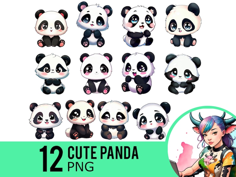 Cute Panda Clipart PNG Kawaii Pandas Clip Art Anime Panda - Etsy