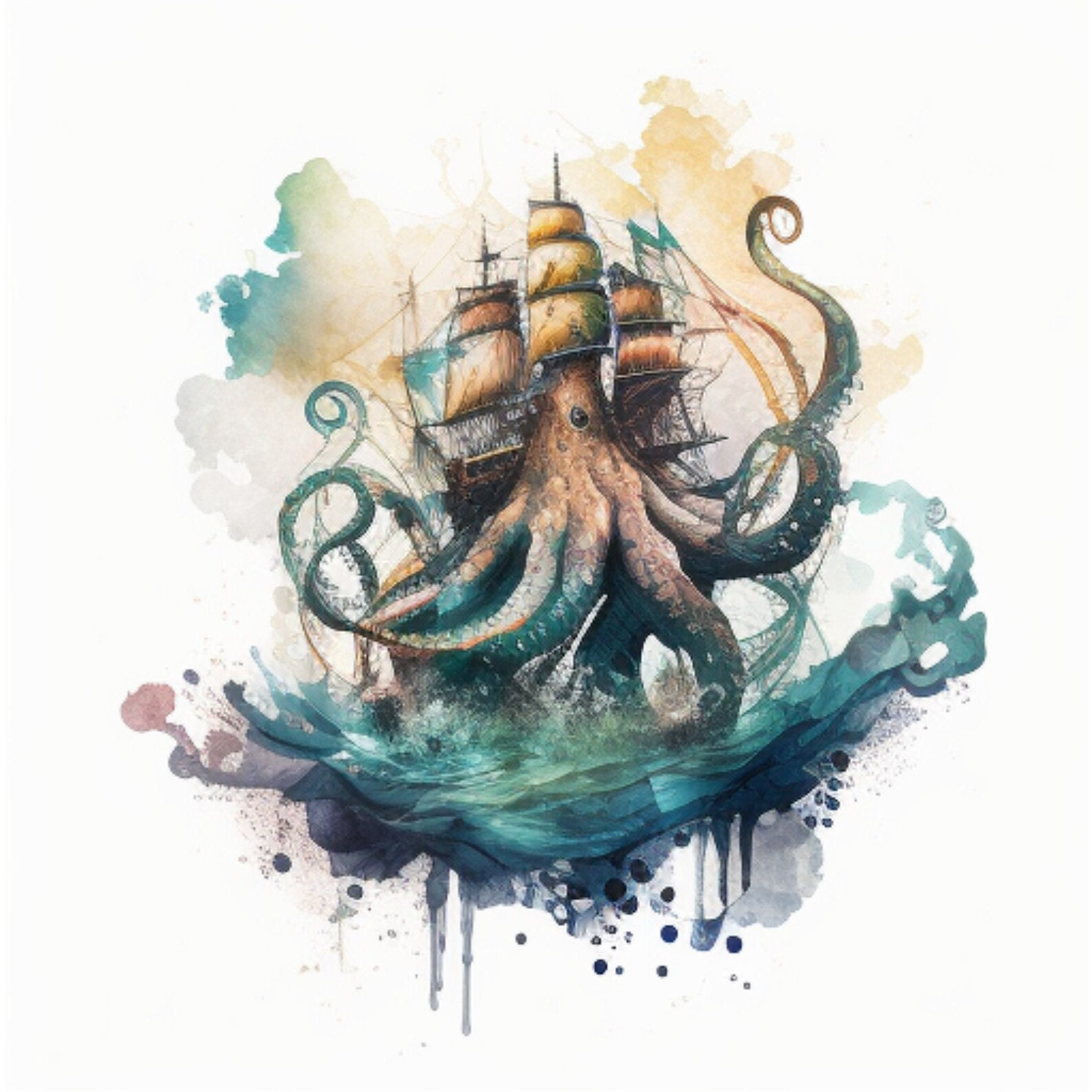 Kraken Watercolor PNG Clipart, Kraken Portrait Watercolour PNG, Instant ...
