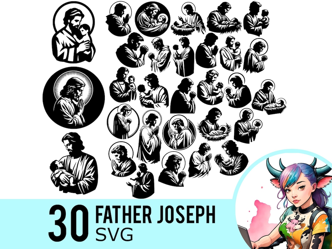 Joseph SVG Clipart, Praying Father Joseph Silhouette, Baby Jesus ...