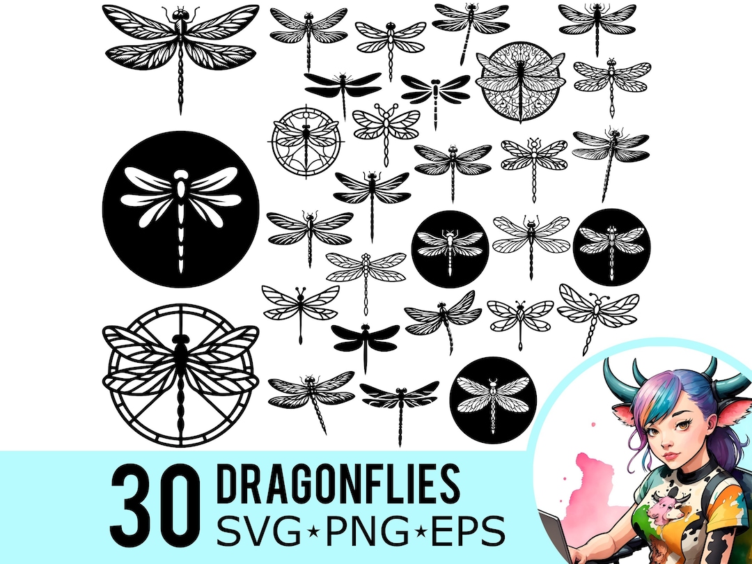 Dragonfly SVG PNG EPS Clipart, Dragonflies Silhouette, Insect Wings ...