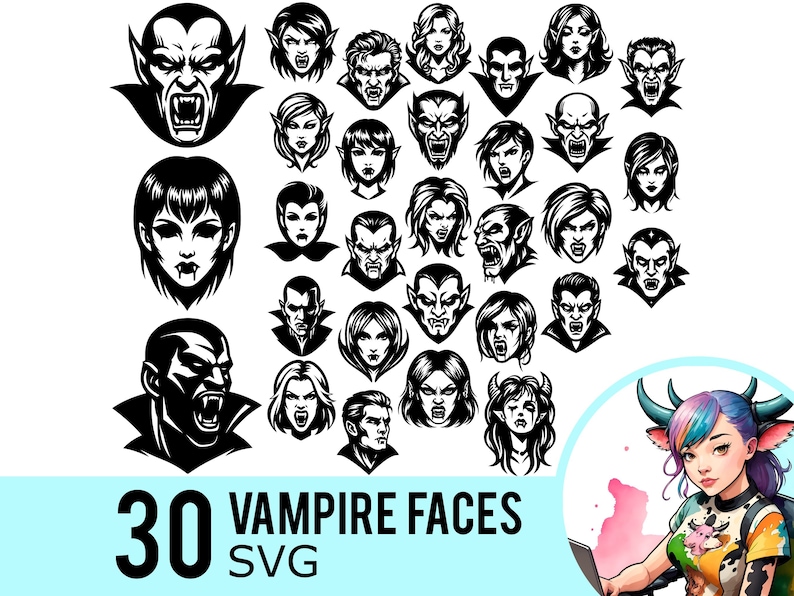 Vampire Face SVG Clipart Vampires Faces Silhouette Halloween - Etsy