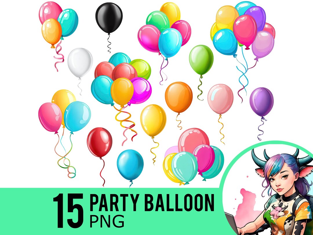 Colorful Party Balloons Clipart: 15 PNG Images (commercial Use) - Etsy