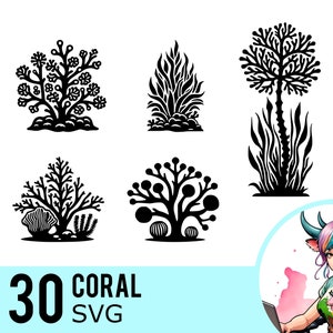 Coral SVG Clipart, Sea Underwater Plant Silhouette, Seaweed Plants ...