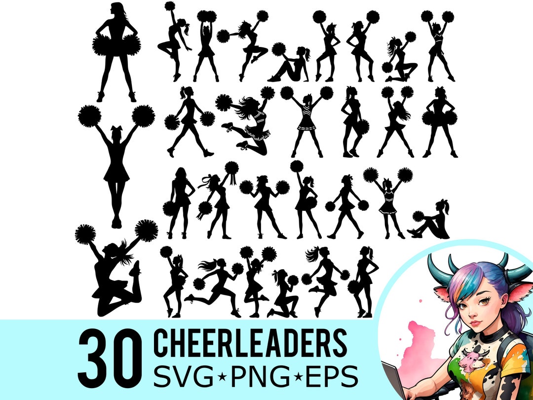 Cheerleader SVG PNG EPS Clipart, Cheer Leader Silhouette, Cheerleading ...