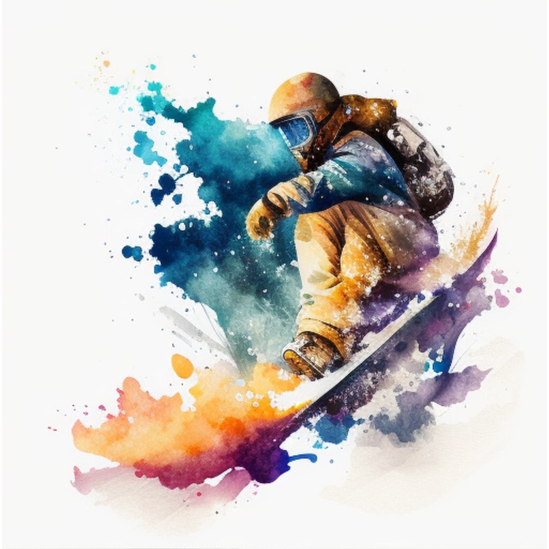 Snowboarding Watercolor PNG Clipart Snowboard Portrait - Etsy