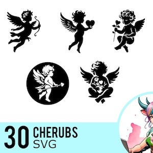 Cherub SVG Clipart: Cupid Silhouette, Angel Cut Files (30 Bundle ...