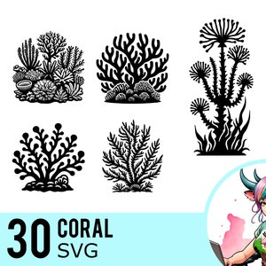 Coral SVG Clipart, Sea Underwater Plant Silhouette, Seaweed Plants ...