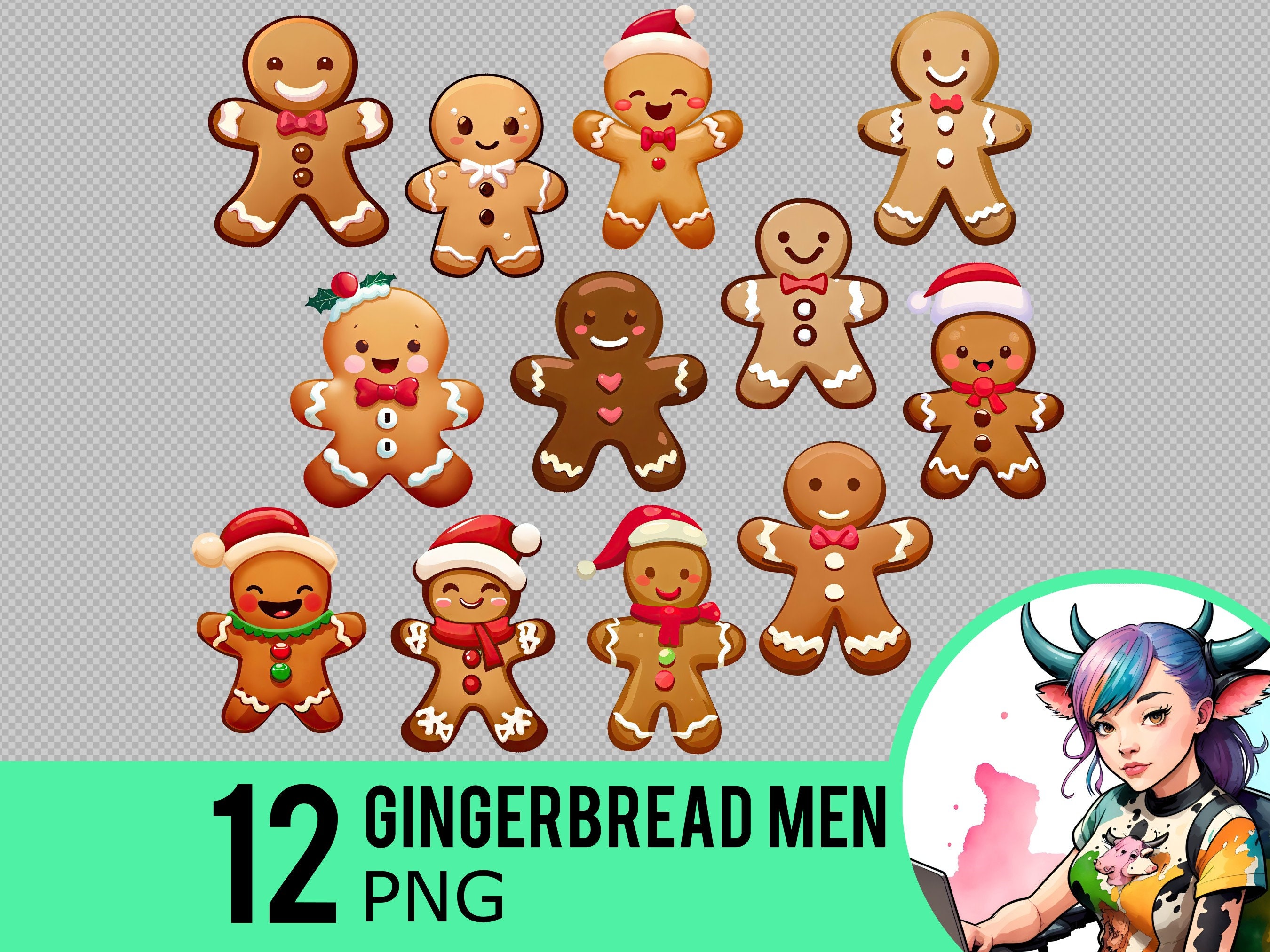 Gingerbread Man Clipart PNG Christmas Cookies Clip Art - Etsy UK