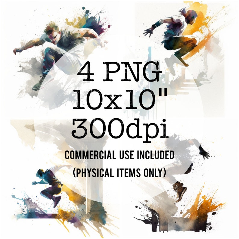 Watercolor Parkour Clipart: 4 PNG Images, Commercial Use (digital ...