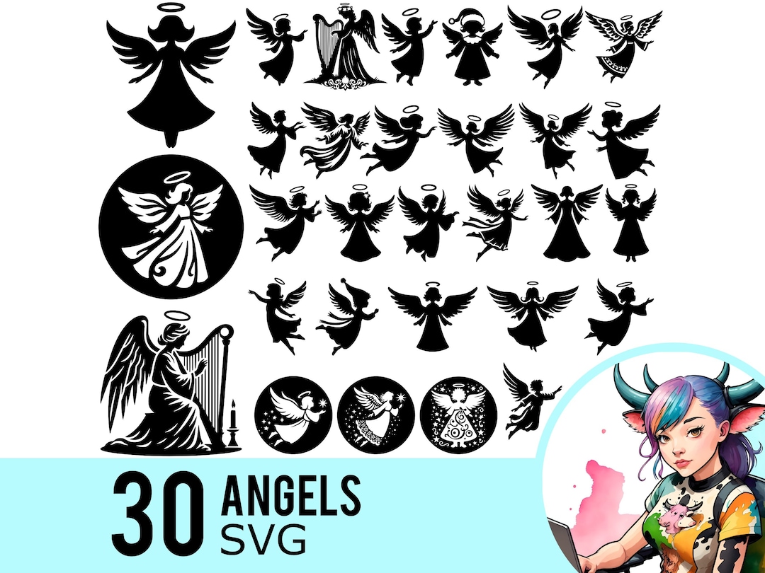 Angels SVG Clipart, Christmas Angel Silhouette, Winter Decoration ...