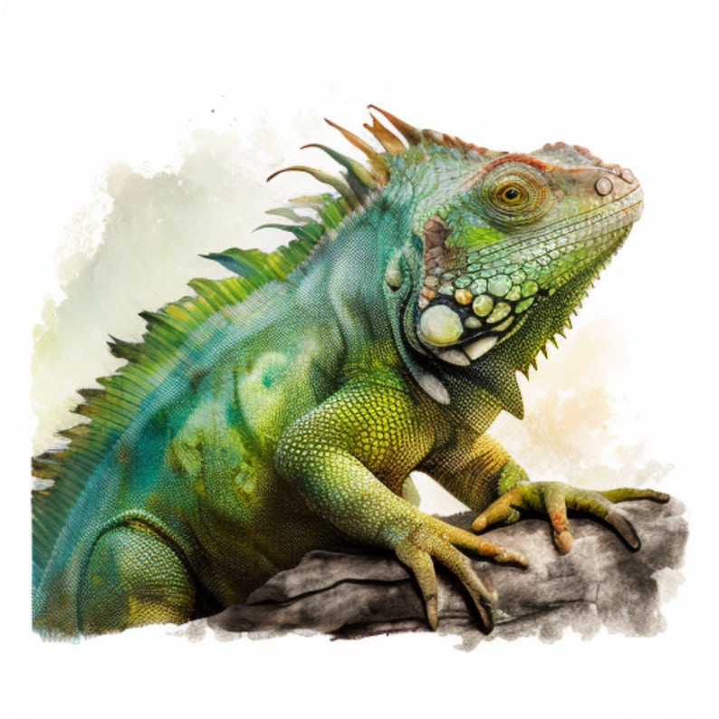 Green Iguana Watercolor PNG Clipart Lizard Portrait PNG - Etsy