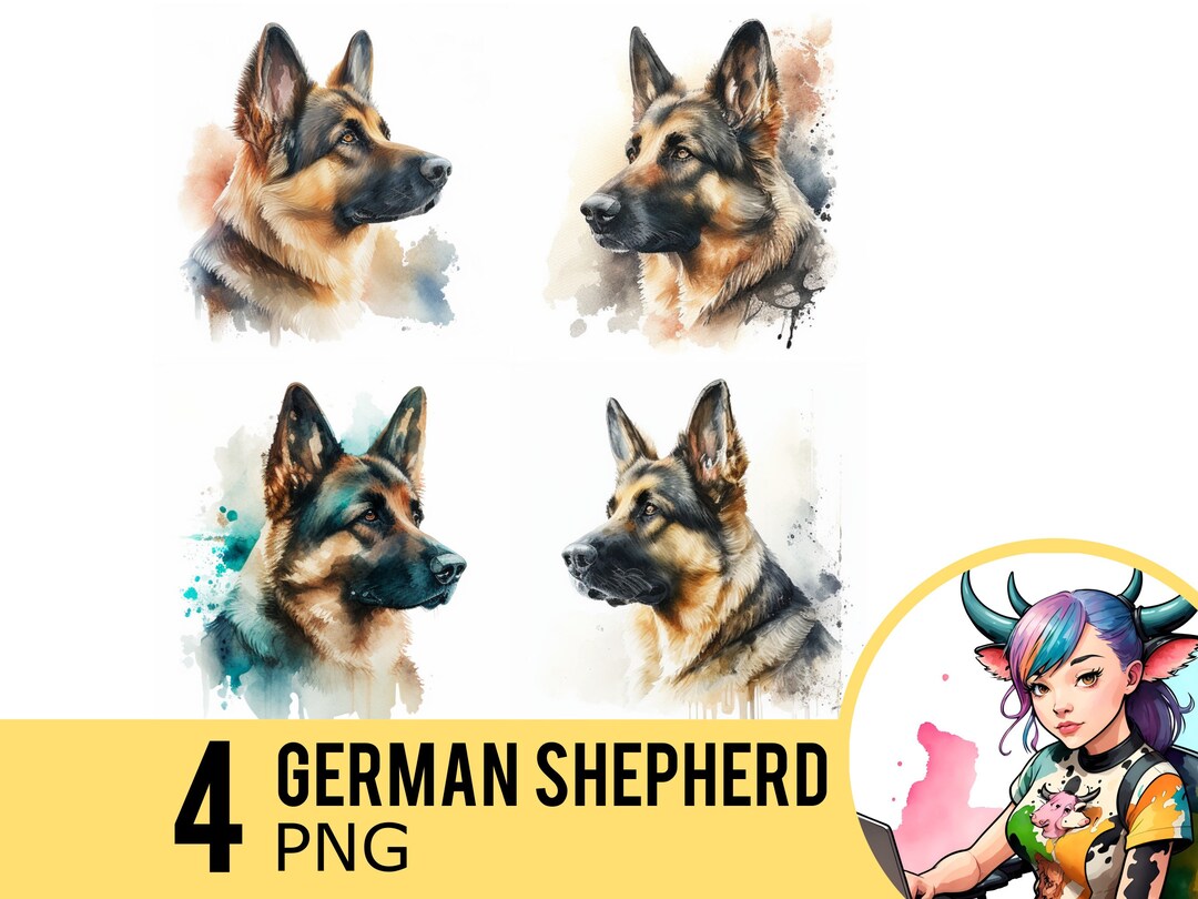 German Shepherd Watercolor PNG Clipart, Dog Portrait PNG Watercolour ...