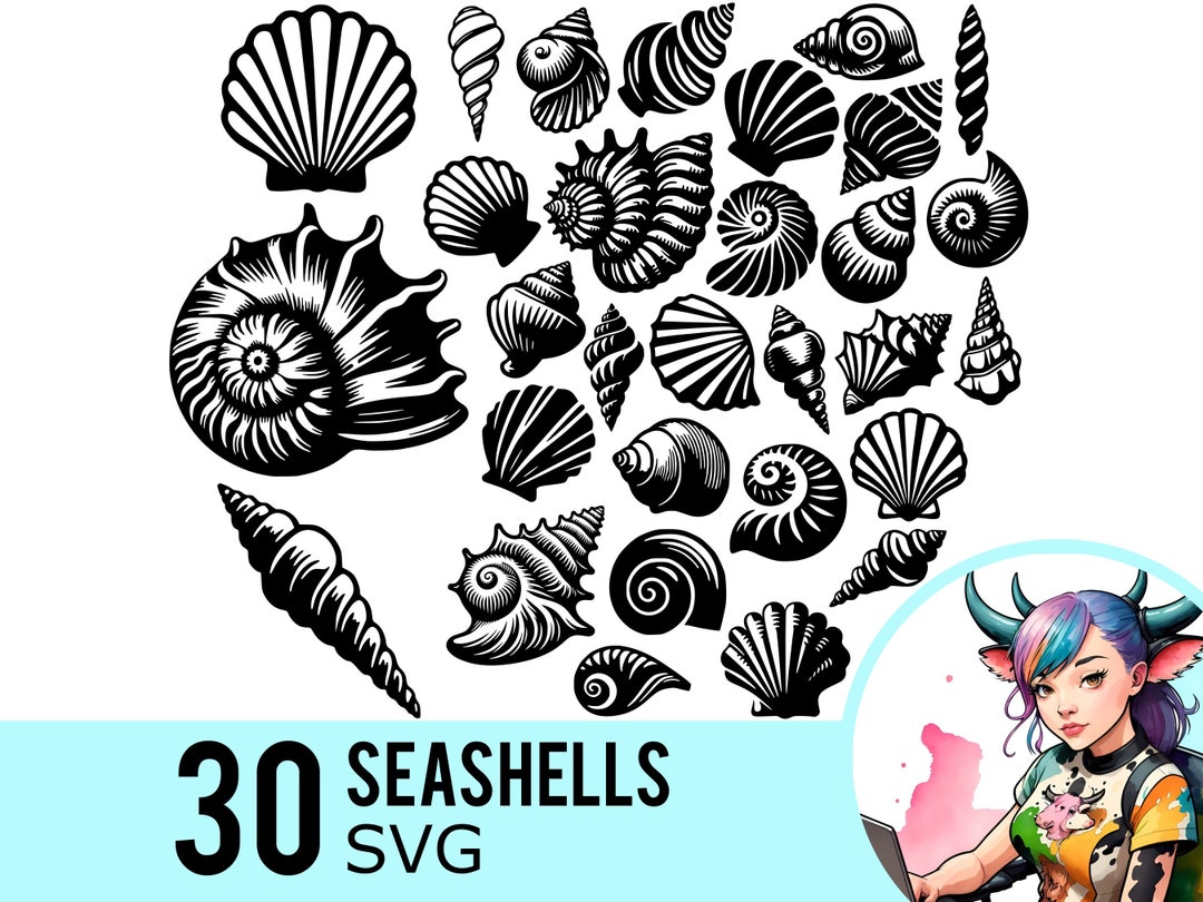 Seashell SVG Clipart, Seashells Silhouette, Scallop Sea Beach Shell ...