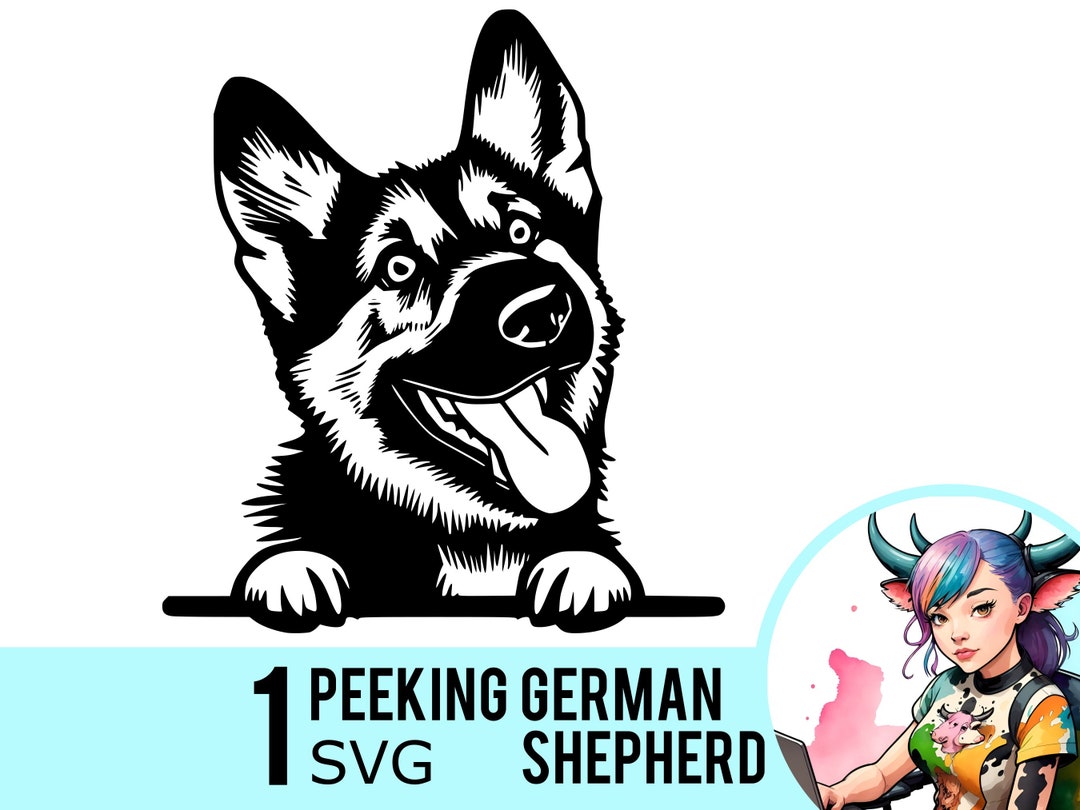 Peeking German Shepherd SVG Clipart: Dog Portrait Vector (instant ...