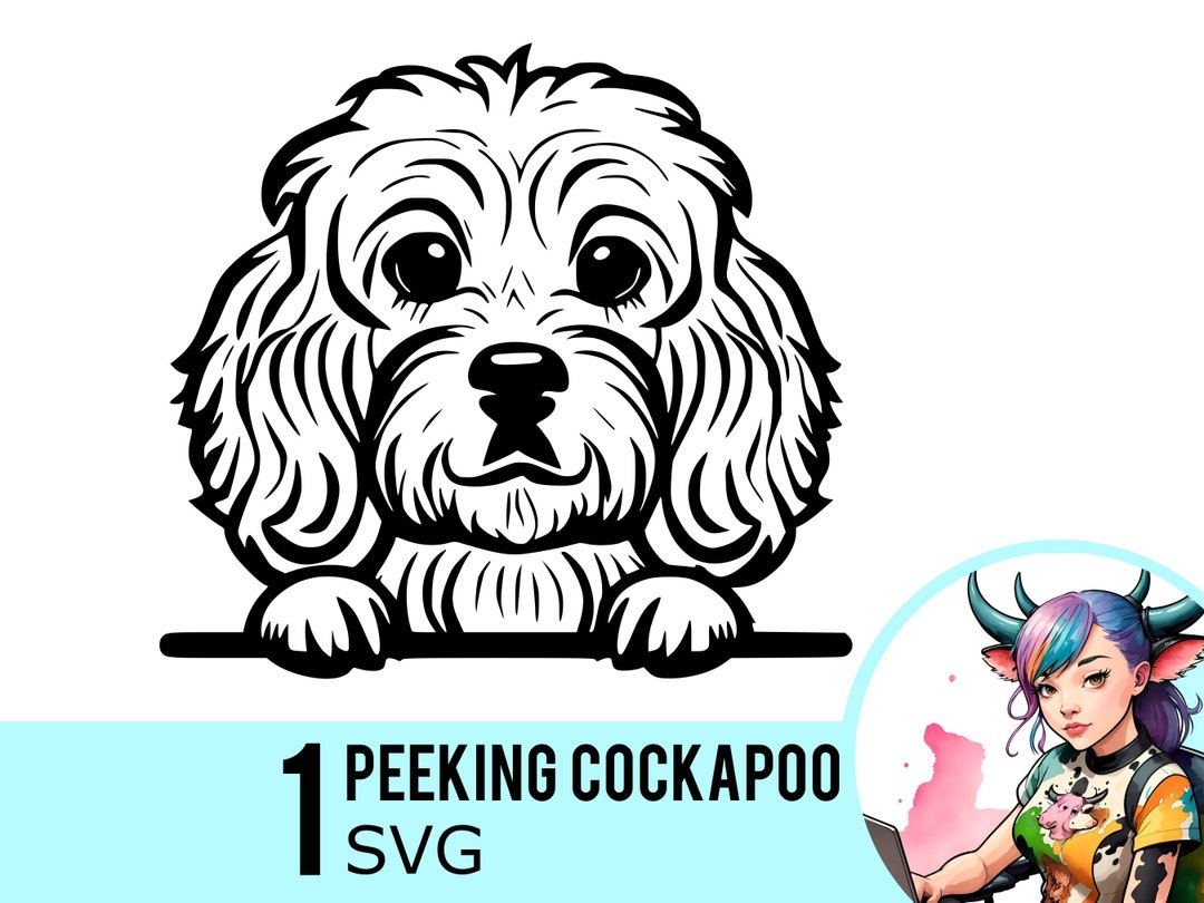 Peeking Cockapoo SVG Clipart, Cockapoo Face Svg, Dog Portrait Template ...