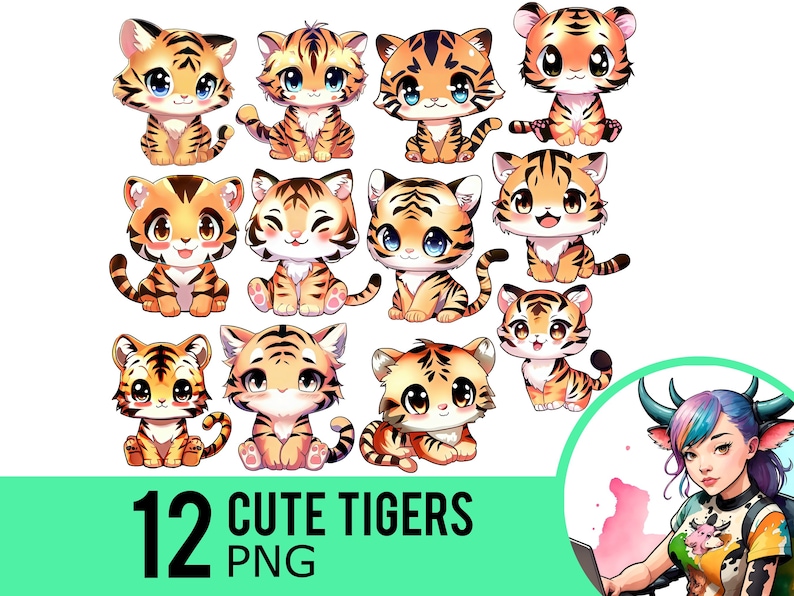 Cute Tiger Clipart PNG, Kawaii Baby Tigers Cub Clip Art, Anime Tiger ...