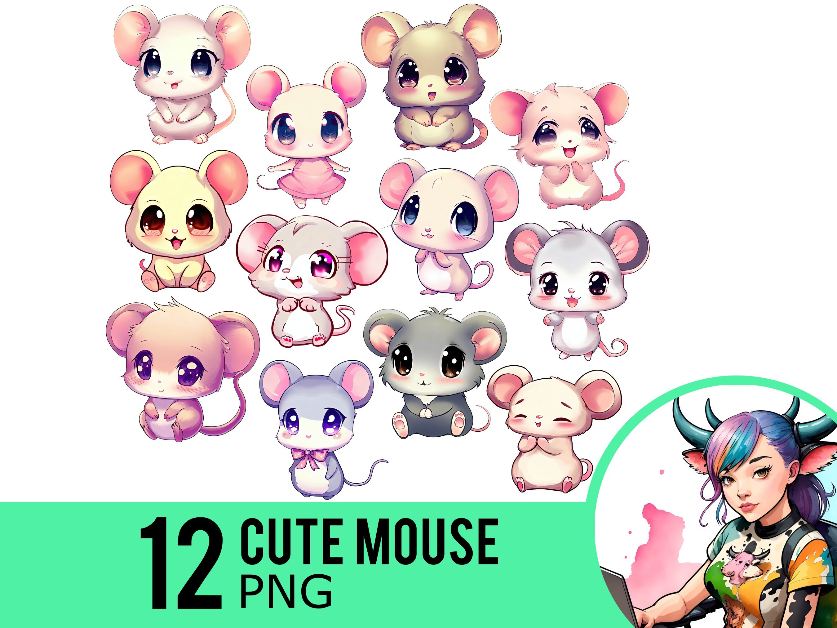 Cute Mouse Clipart PNG Kawaii Mice Clip Art Anime Mouse PNG - Etsy