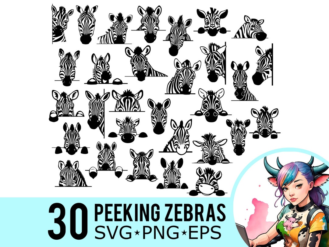 Peeking Zebra SVG PNG EPS Clipart, Zebra Face Template, Safari Zoo ...
