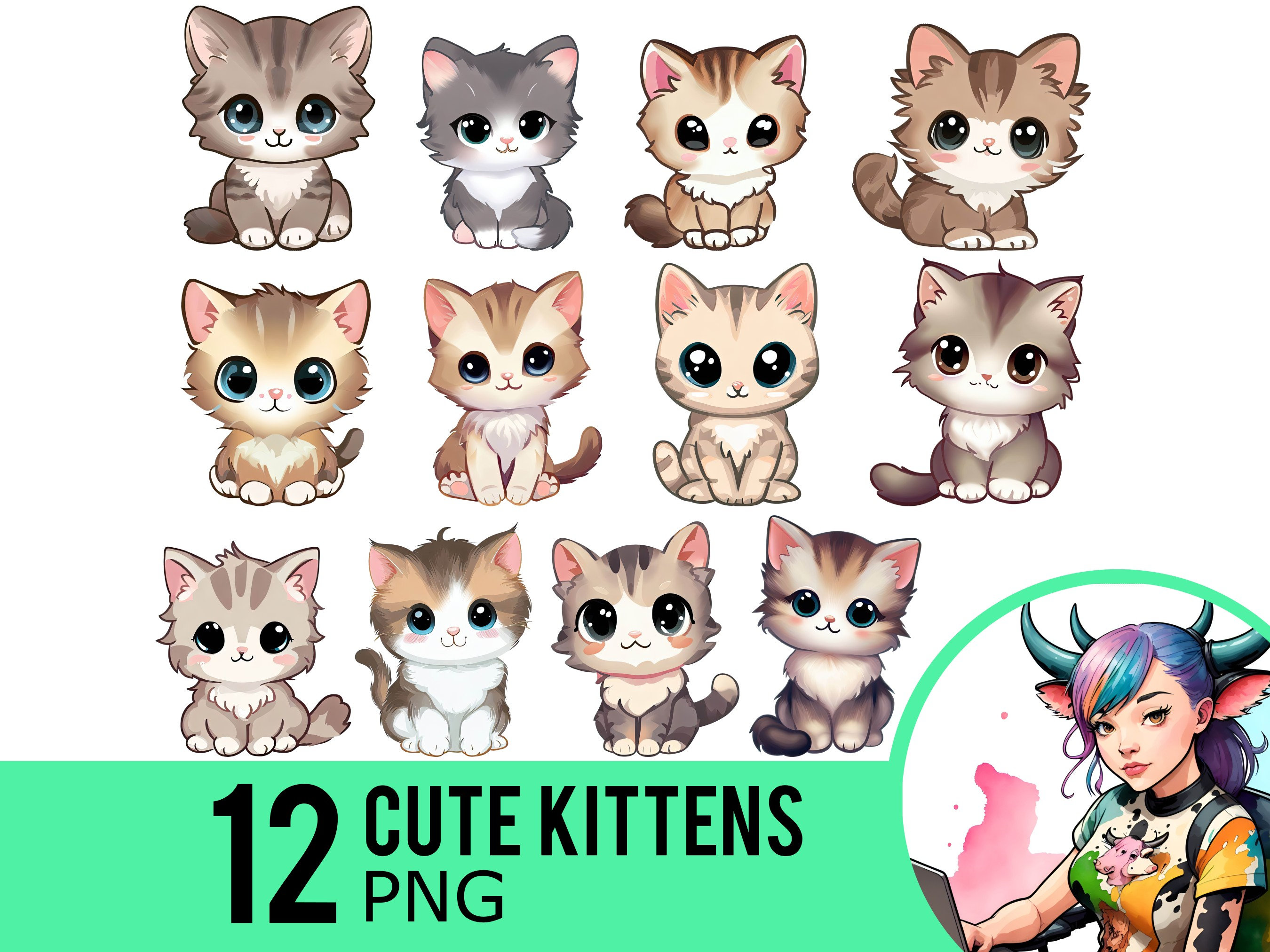 Cute Kitten Clipart PNG Kawaii Cat Clip Art Anime Cats - Etsy