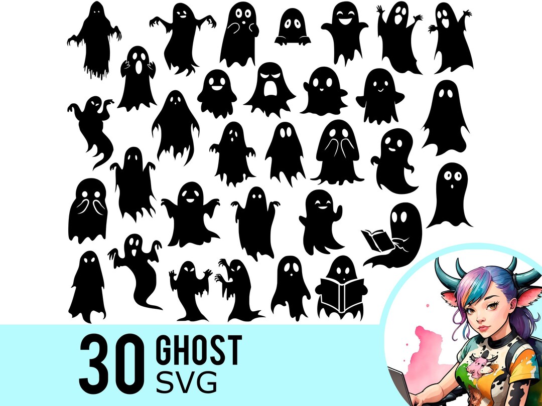 Ghost SVG Clipart, Ghosts Silhouette, Halloween Template, Cute Spooky ...