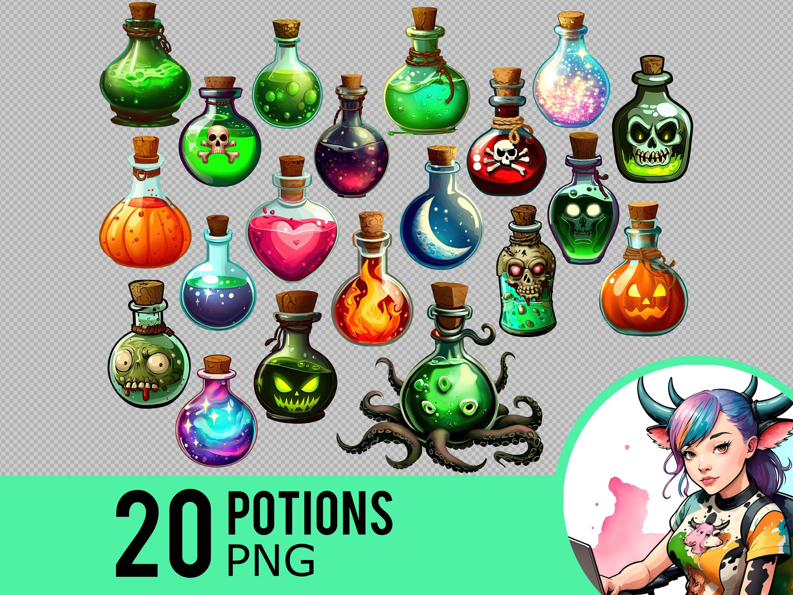 Halloween Potions Clipart PNG Fantasy Witch Magic Potion - Etsy Canada