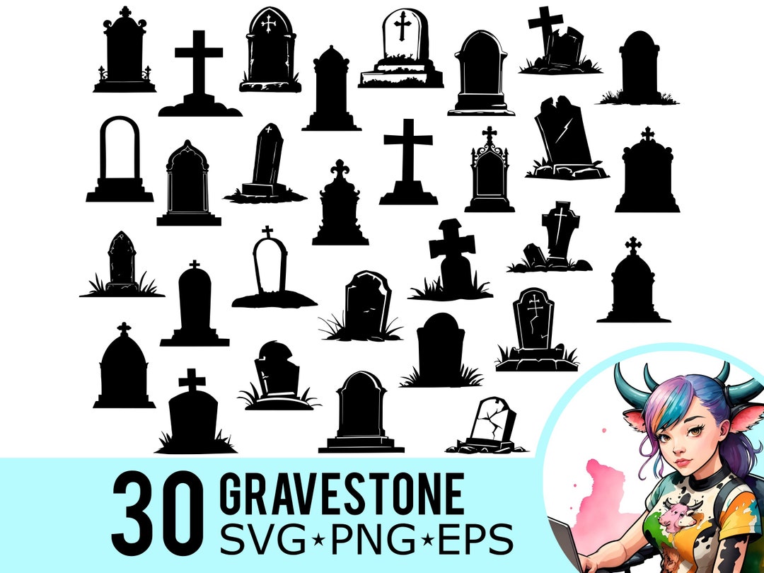 Gravestone Silhouette Clipart: 30 Tombstone Templates (SVG, PNG, EPS ...