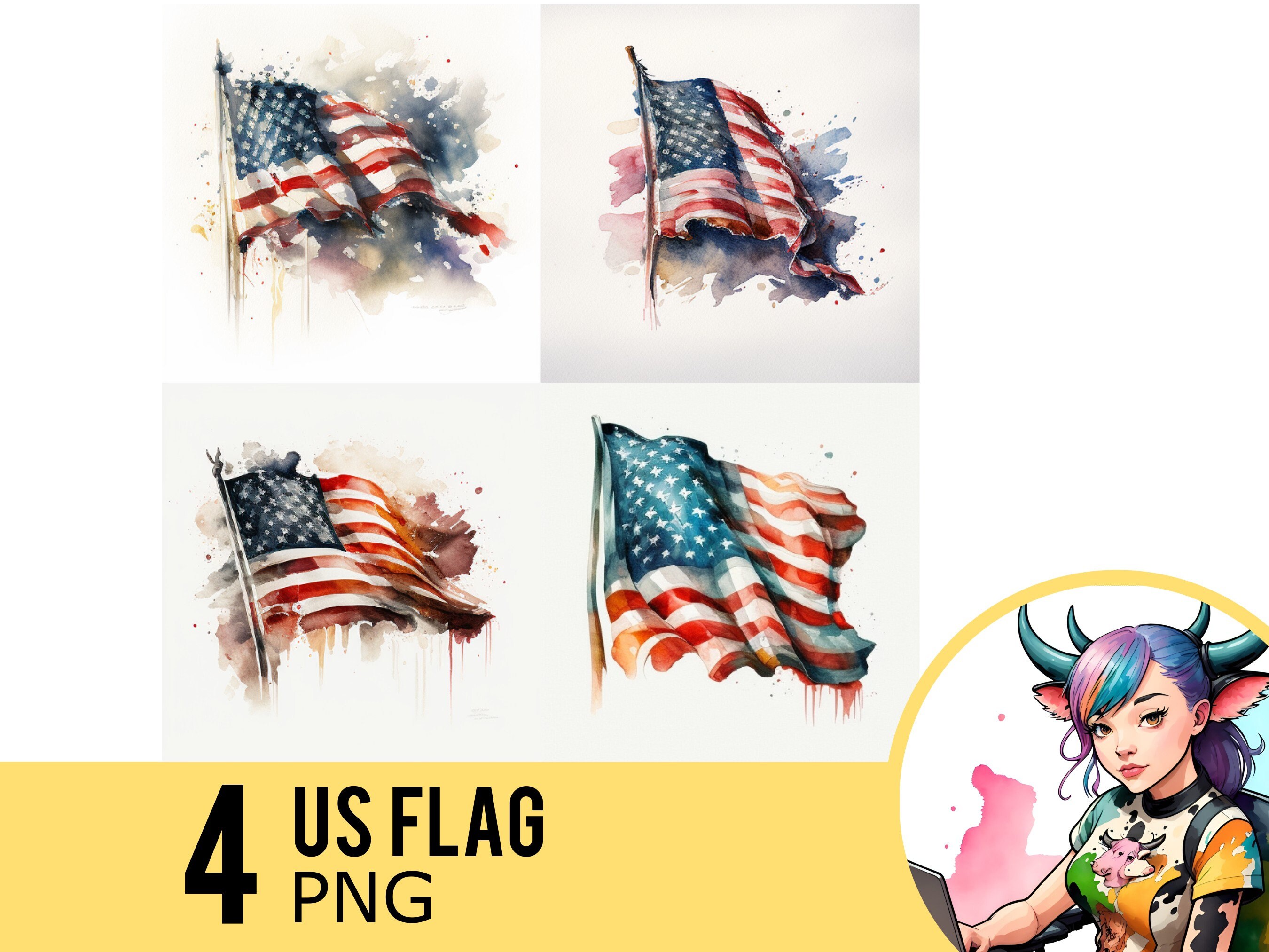 US Flag Watercolor PNG Clipart 4th July Patriotic - Etsy