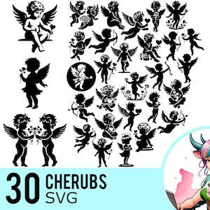 Cherub SVG Clipart: Cupid Silhouette, Angel Cut Files (30 Bundle ...