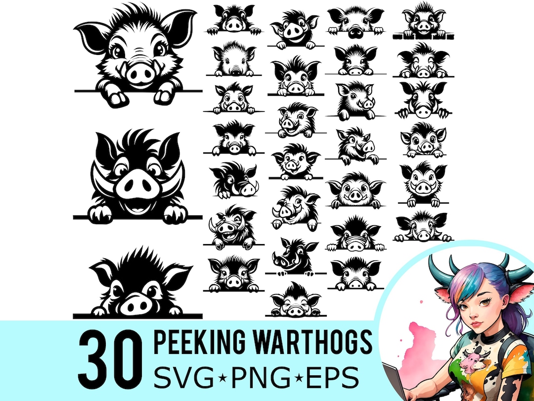 Peeking Warthog SVG PNG EPS Clipart, Safari Warthogs Silhouette, Wild ...
