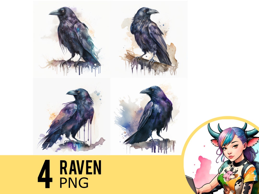 Raven Watercolor PNG Clipart, Raven Portrait PNG Watercolour, Instant ...