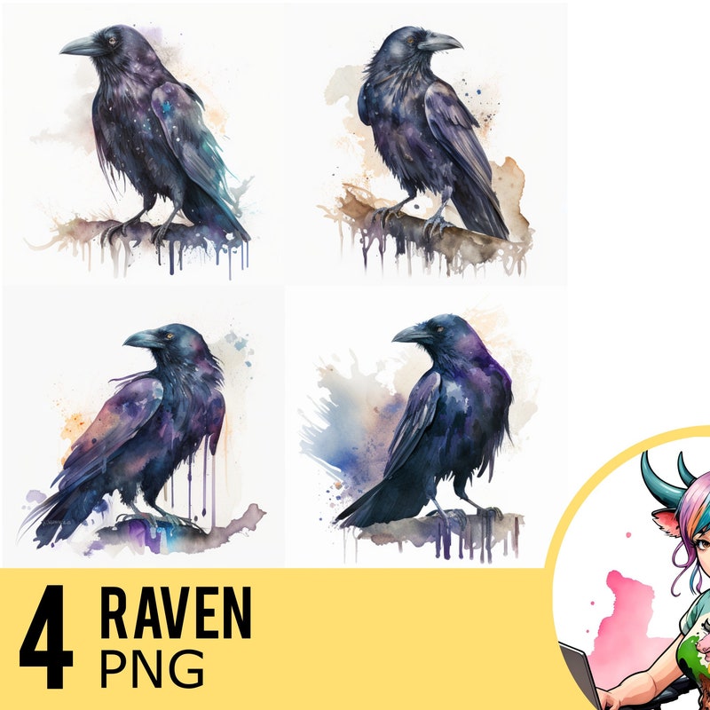 Raven Watercolor - Etsy