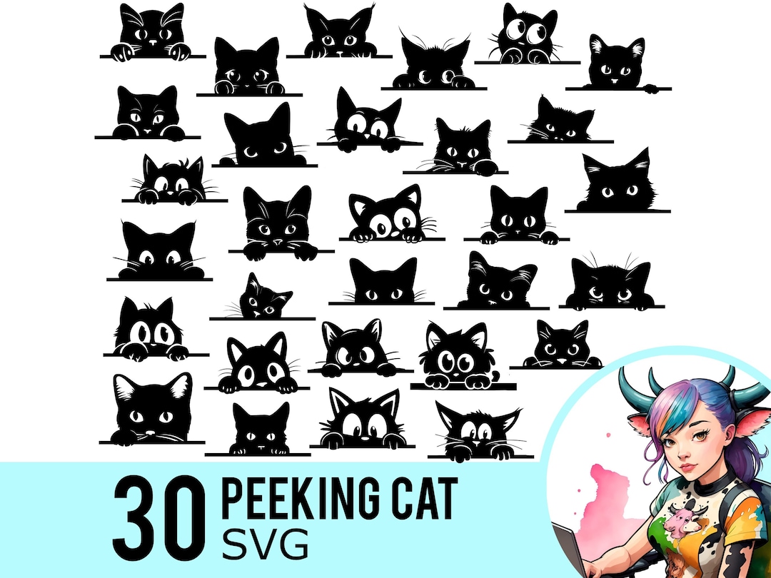 Peeking Cat SVG Clipart Peeking Kitten Silhouette Peeking - Etsy Australia