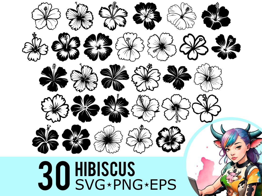 Hibiscus SVG PNG EPS Clipart, Hawaii Flower Silhouette, Hawaiian ...