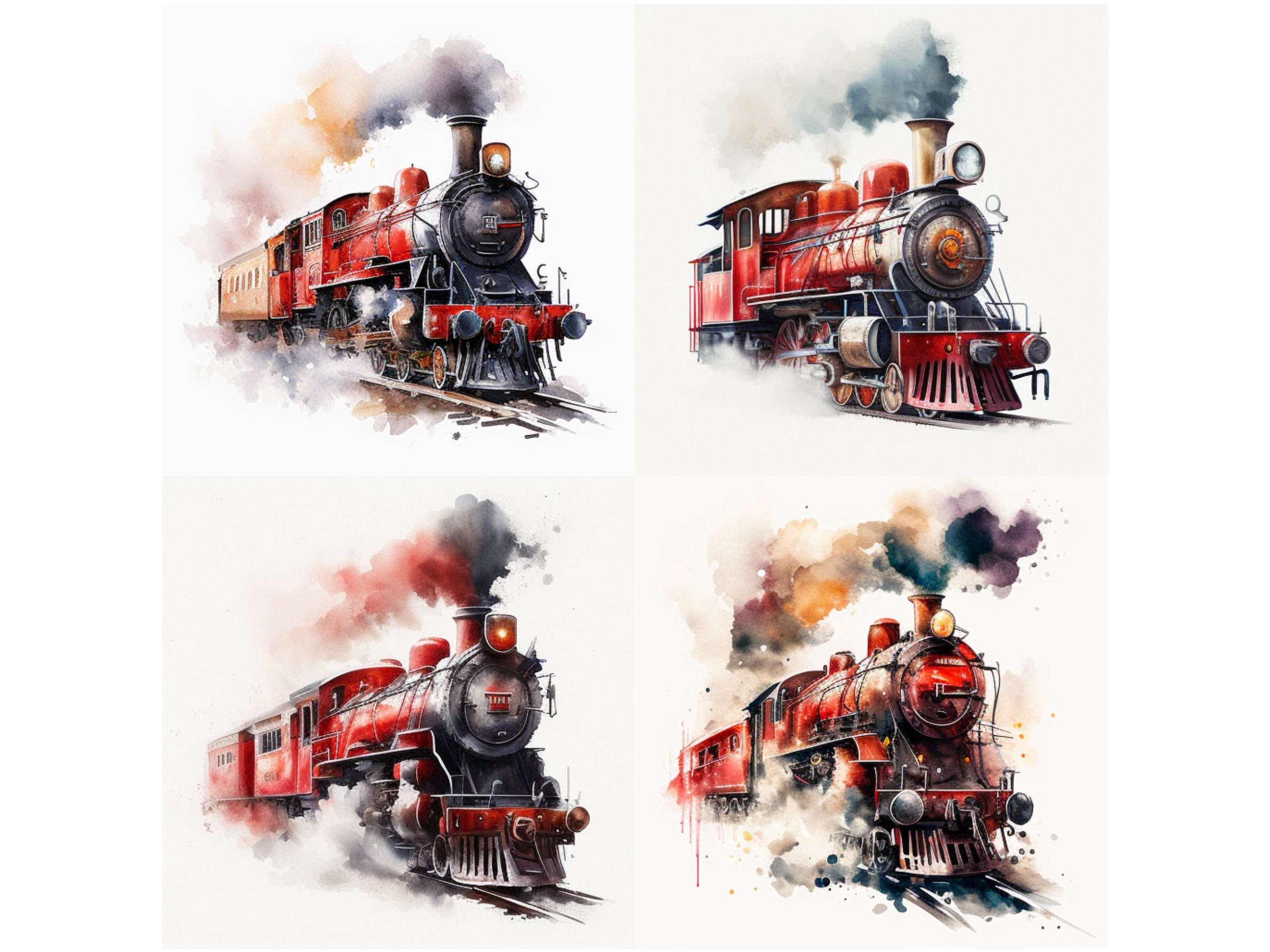 Red Steam Engine Watercolor PNG Clipart Locomotive Portrait - Etsy