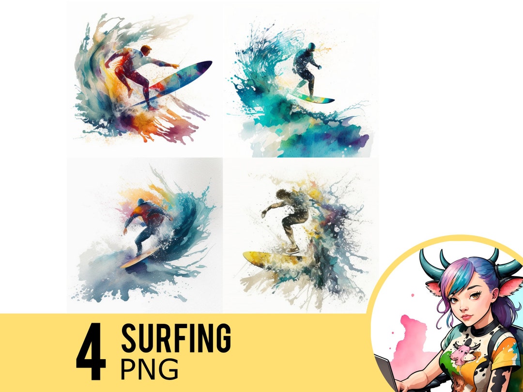 Surfing Watercolor Clipart, 4 Surf Board PNG Images, Extreme Water ...