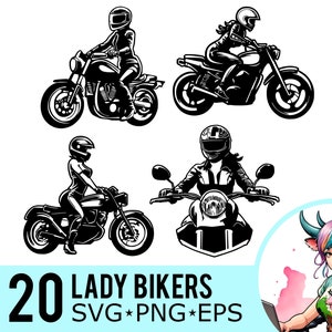 Lady Biker SVG PNG EPS Clipart, Motorbike Silhouette, Woman Motorcycle ...
