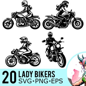 Lady Biker SVG PNG EPS Clipart, Motorbike Silhouette, Woman Motorcycle ...