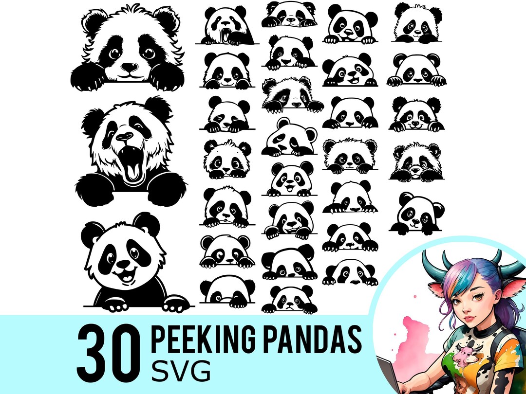 Buy Peeking Panda SVG Clipart, Cute Pandas Silhouette, Kawaii Face ...